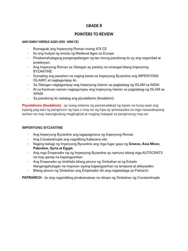 Grade 8 Pointers To Review | PDF