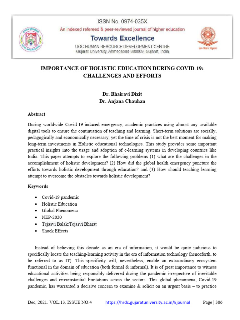 Importance of Holistic Education during Covid-19 Challenges and Efforts ...