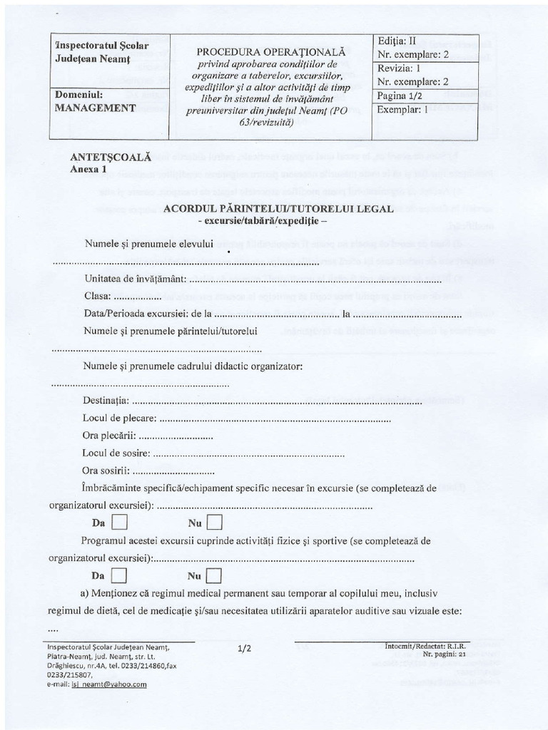 Acord Excursie | PDF