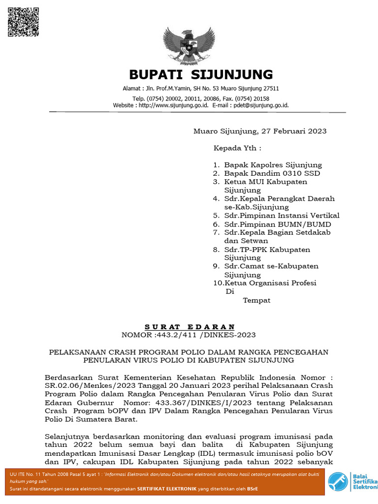 SE Bupati SJJ Crash Polio | PDF
