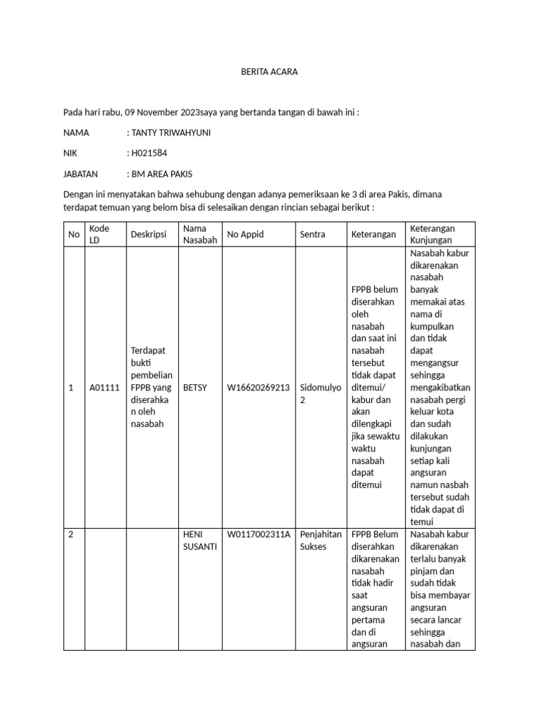 Berita Acara Sembarang | PDF