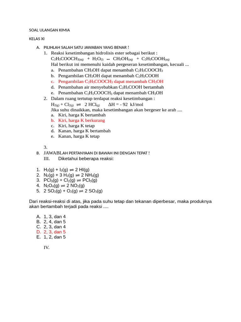 SOAL ULANGAN KIMIA Kesetimbangan | PDF