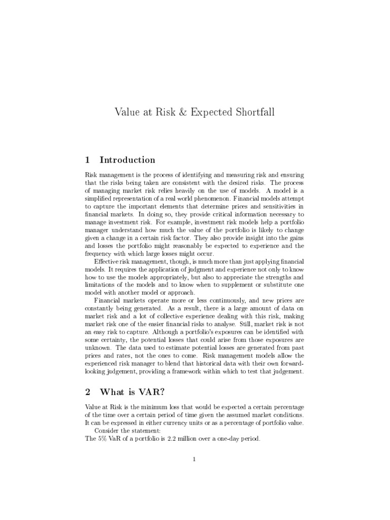 Value at Risk and ES Notes | PDF