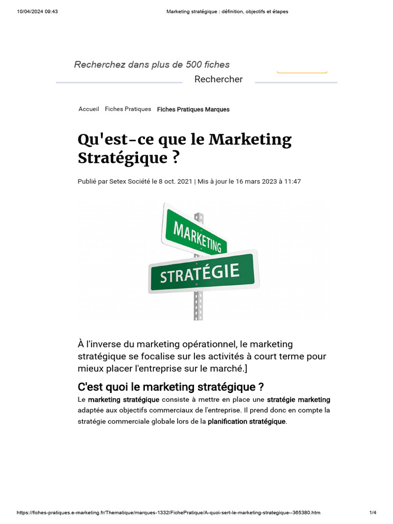 Marketing Stratégique - Définition, Objectifs Et Étapes | PDF