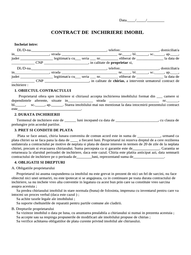 Contract Inchiriere PF | PDF