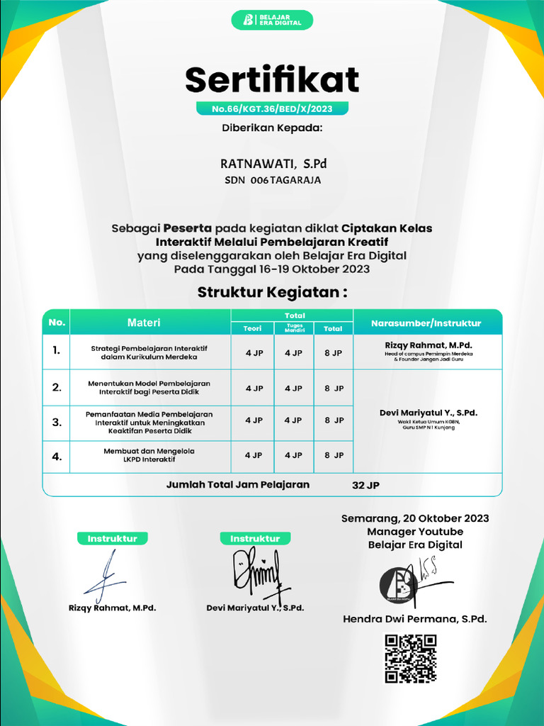 Sertifikat Ratna okt 2023 | PDF