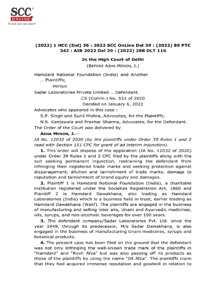 Hamdard National Foundation V Sardar Labs | PDF Hamdard National Foundation V Sardar Labs | PDF