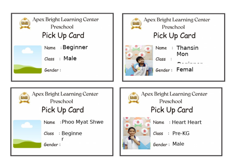 Preschool Pick-Up Card | PDF