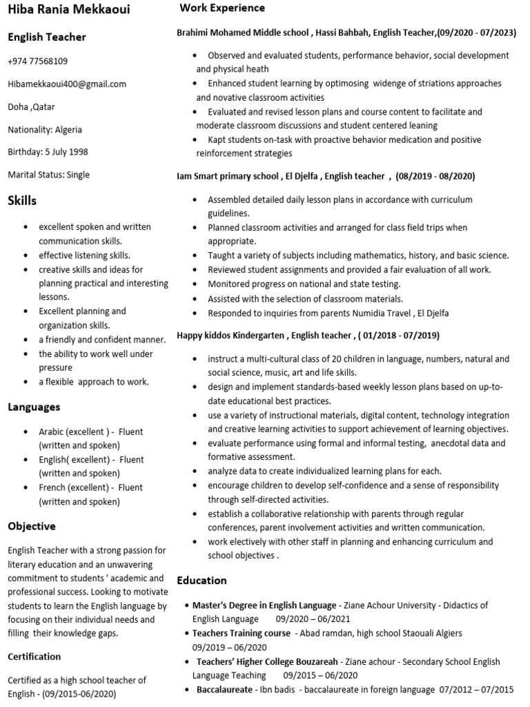 Resume Hiba Mekkaoui | PDF