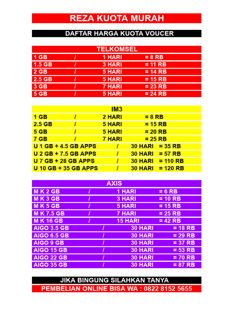 Daftar Harga Kuota Voucer Baru | PDF