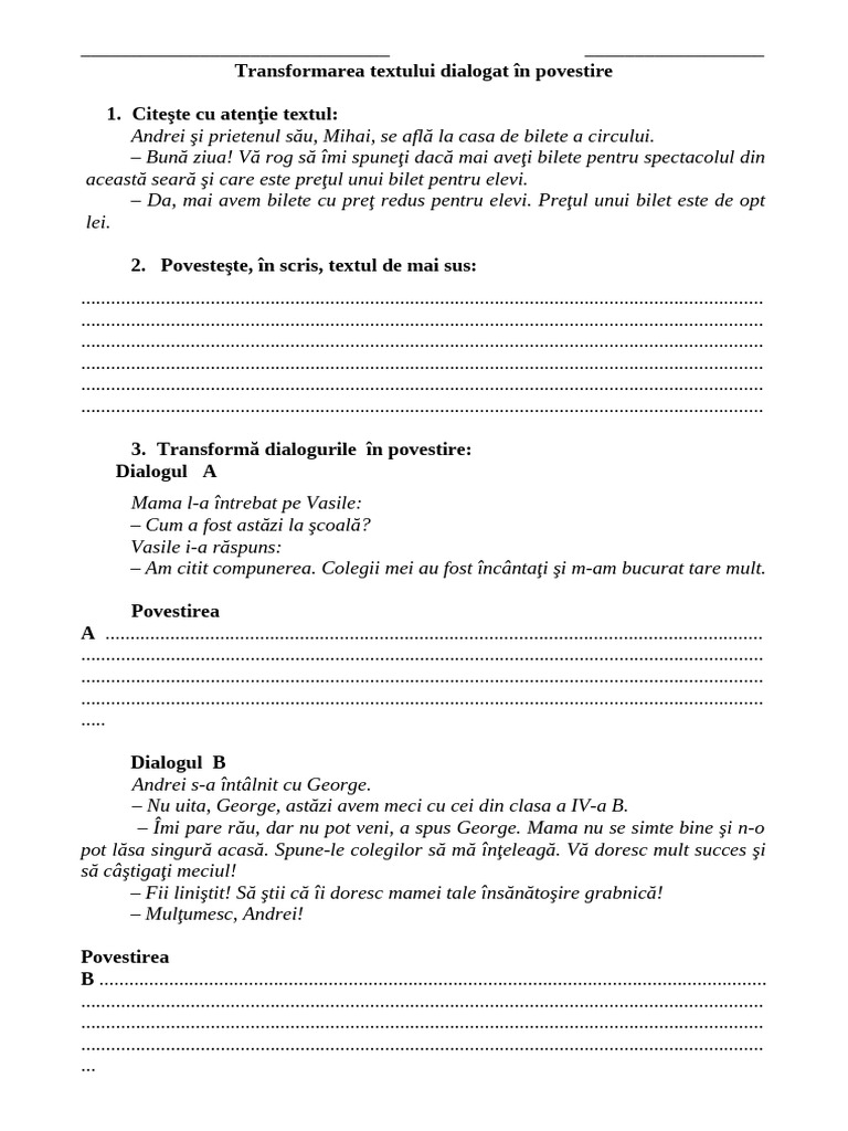 Transformarea Textului Dialogat in Povestire | PDF