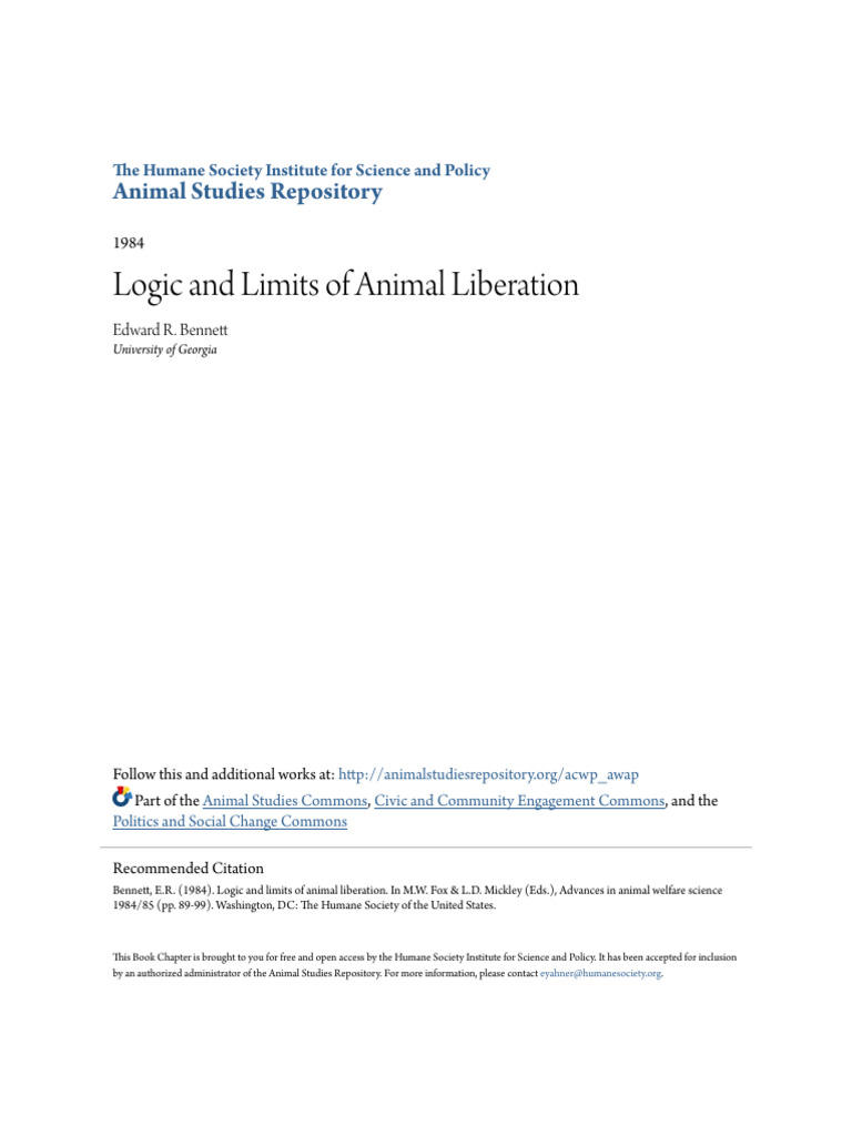 Logic and Limits of Animal Liberation | PDF