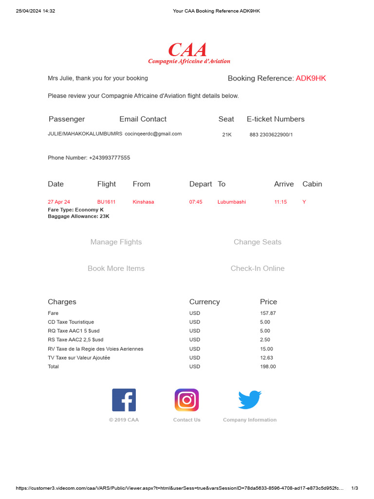 Your CAA Booking Reference ADK9HK | PDF