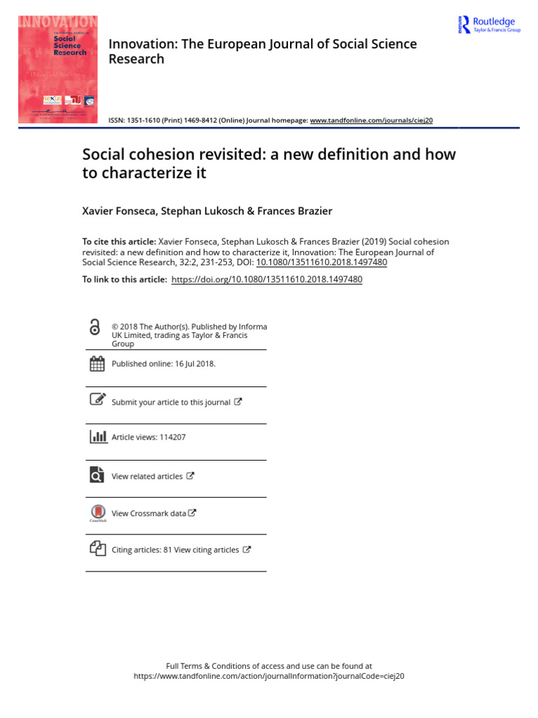 Social Cohesion Revisited A New Definition and How To Characterize It ...