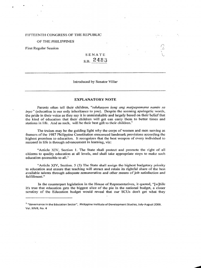 "Edukasyon Lang Ang Maipapamana Namin Sa Inyo": Explanatory Note | PDF
