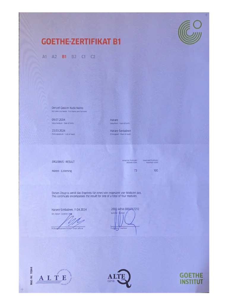 Goethe Zertifikat b1 | PDF