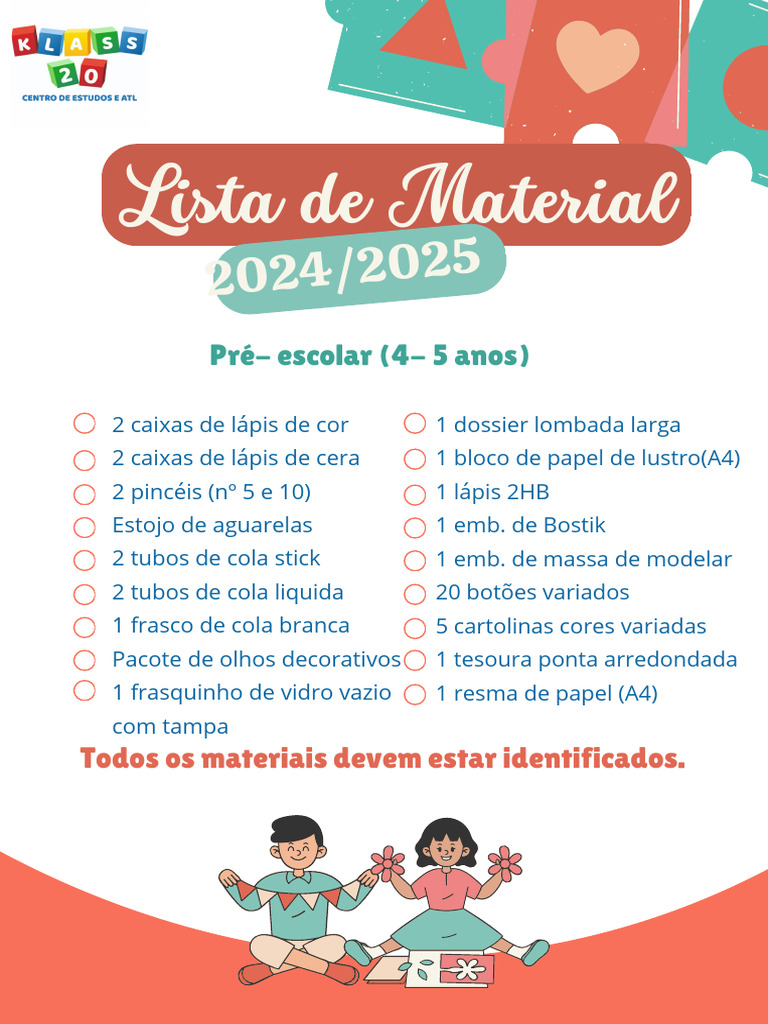 Lista de Material Escolar 4-5 Anos | PDF