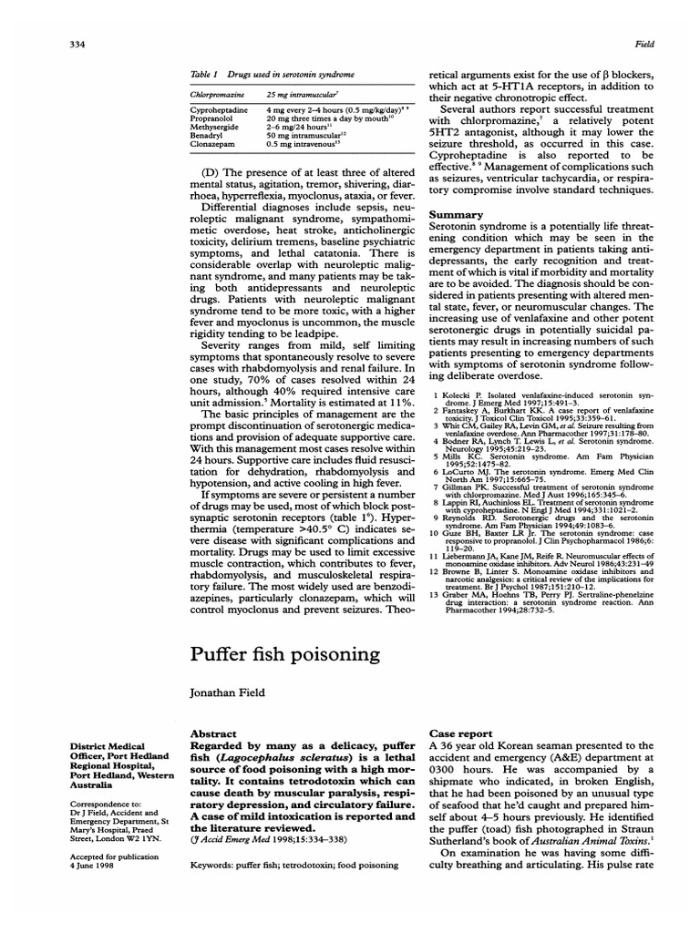 Puffer Fish Poisoning - J Field | PDF