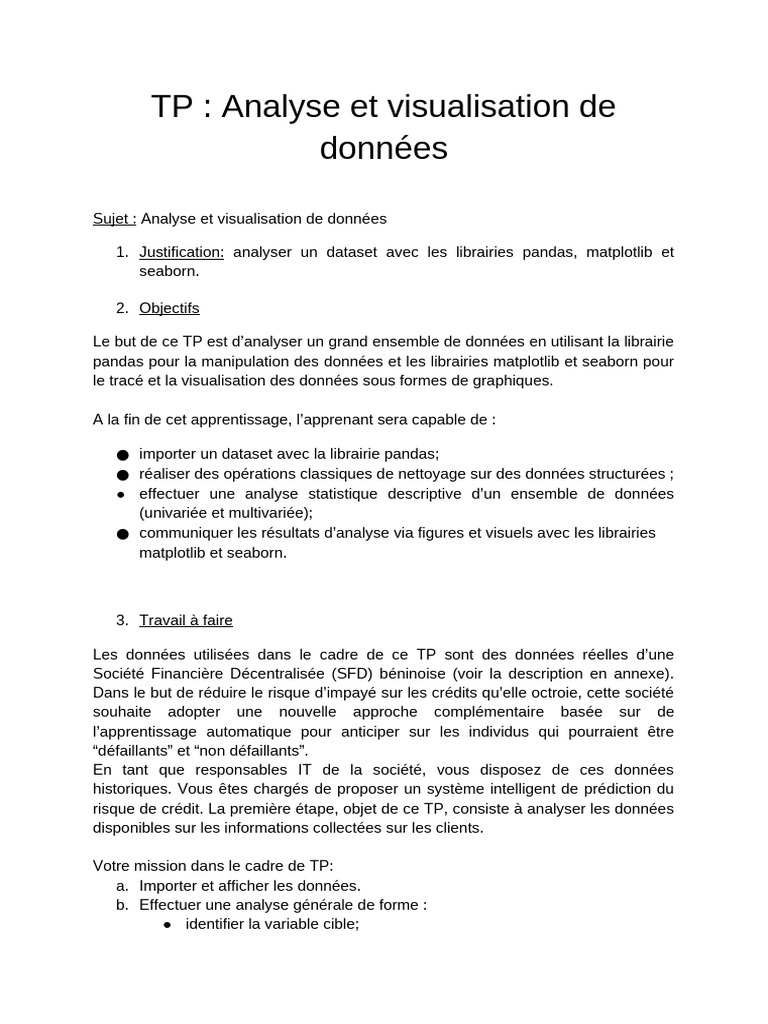 TP Analyse Et Visualisation de Données | PDF