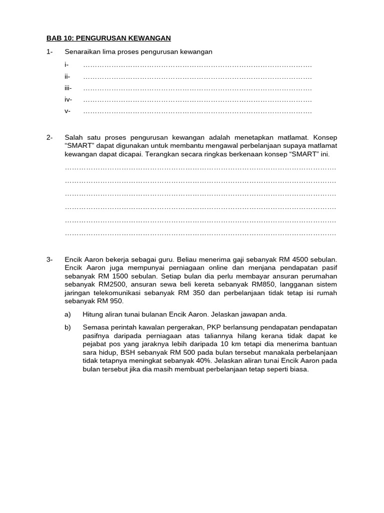 MATEMATIK TINGKATAN 4_B10-PENGURUSAN KEWANGAN_MODUL TOPIKAL | PDF