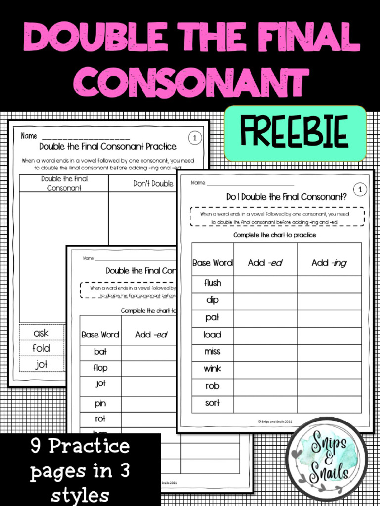 DoubleFinalConsonantWhenaddingedandingPracticeWorksheetsFREEBIE 1 | PDF