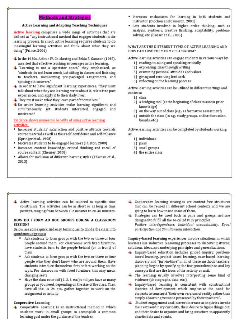 Active Learning and Adapting Teaching Techniques | PDF