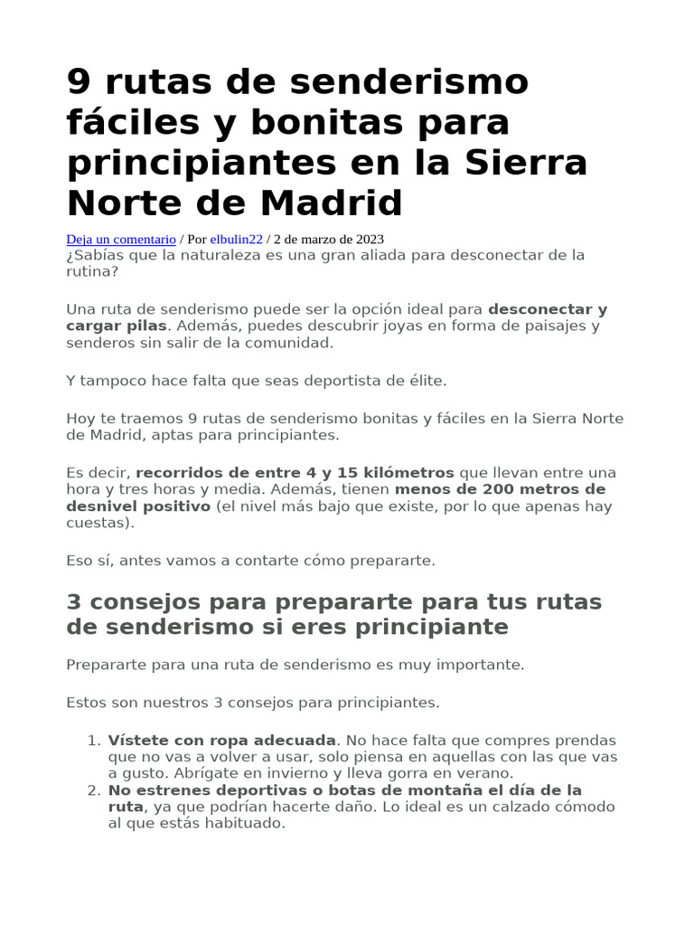 9 Rutas de Senderismo Fáciles en Madrid | PDF | Excursionismo | Cocina ...