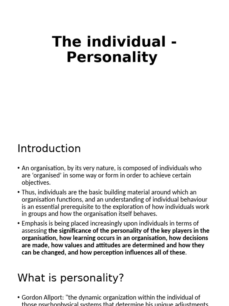 The Individual - Personality | PDF