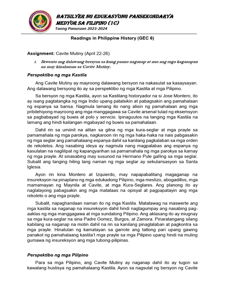 GEC 6 - Assignment Cavite Mutiny | PDF