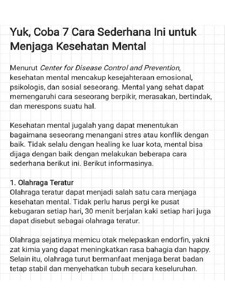 069 Cara Sederhana Menjaga Kesehatan Mental | PDF 069 Cara Sederhana Menjaga Kesehatan Mental | PDF