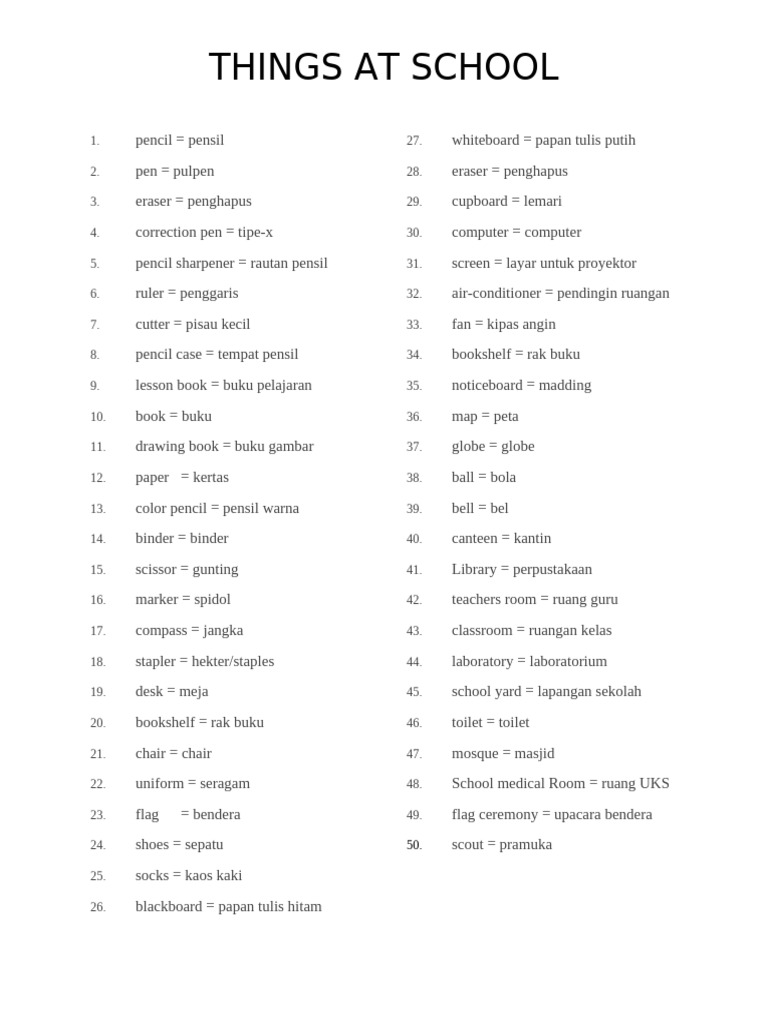 Things at School | PDF