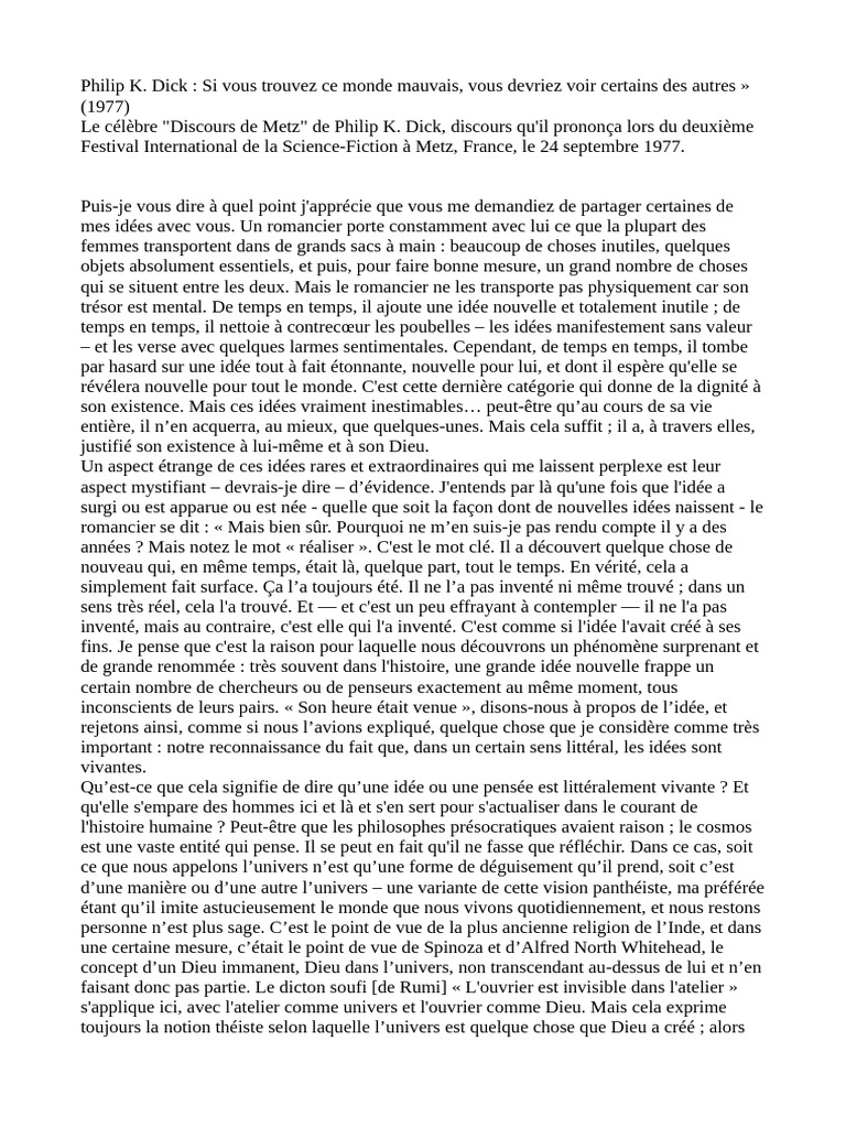 Discours de Metz de Philip K. Dick | PDF