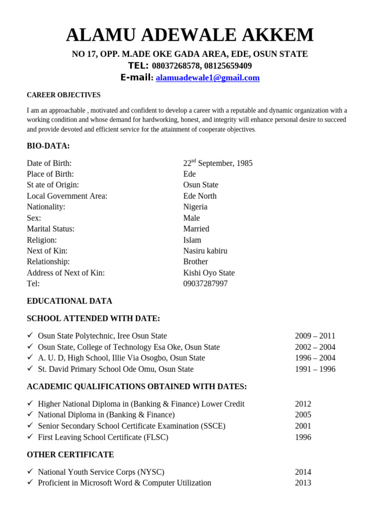 Alamu Adewale Akkem CV | PDF