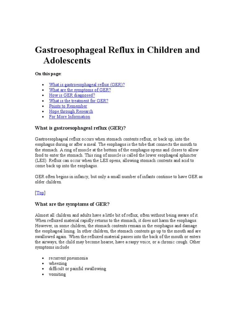 Gastroesophageal Reflux in Children and Adolescents | PDF ...