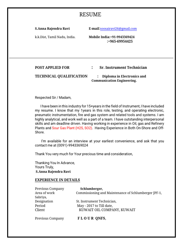 Anna Rajendra Ravi, Instrumentation CV | PDF