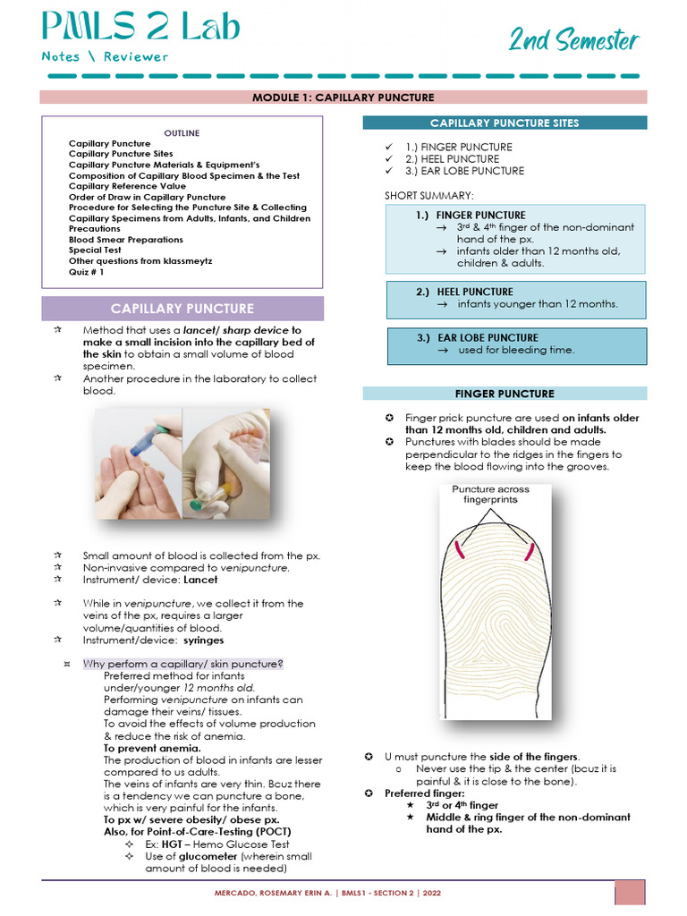 M1-Capillary-Puncture-n0tez - PMLS-2-Lab - Mids - bmls1-2nd Sem | PDF