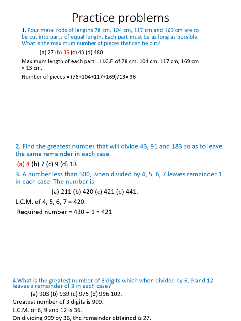 HCF+LCM-practice problem | PDF