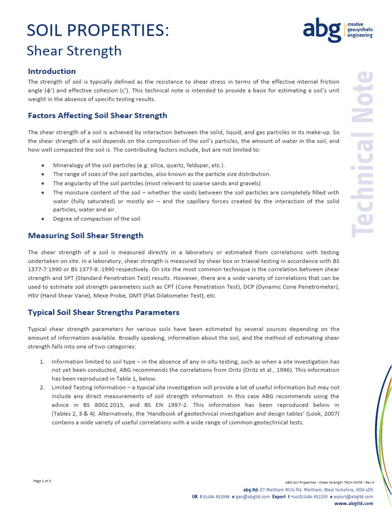 ABG Soil Properties Shear Strength TECH NOTE | PDF ABG Soil Properties Shear Strength TECH NOTE | PDF