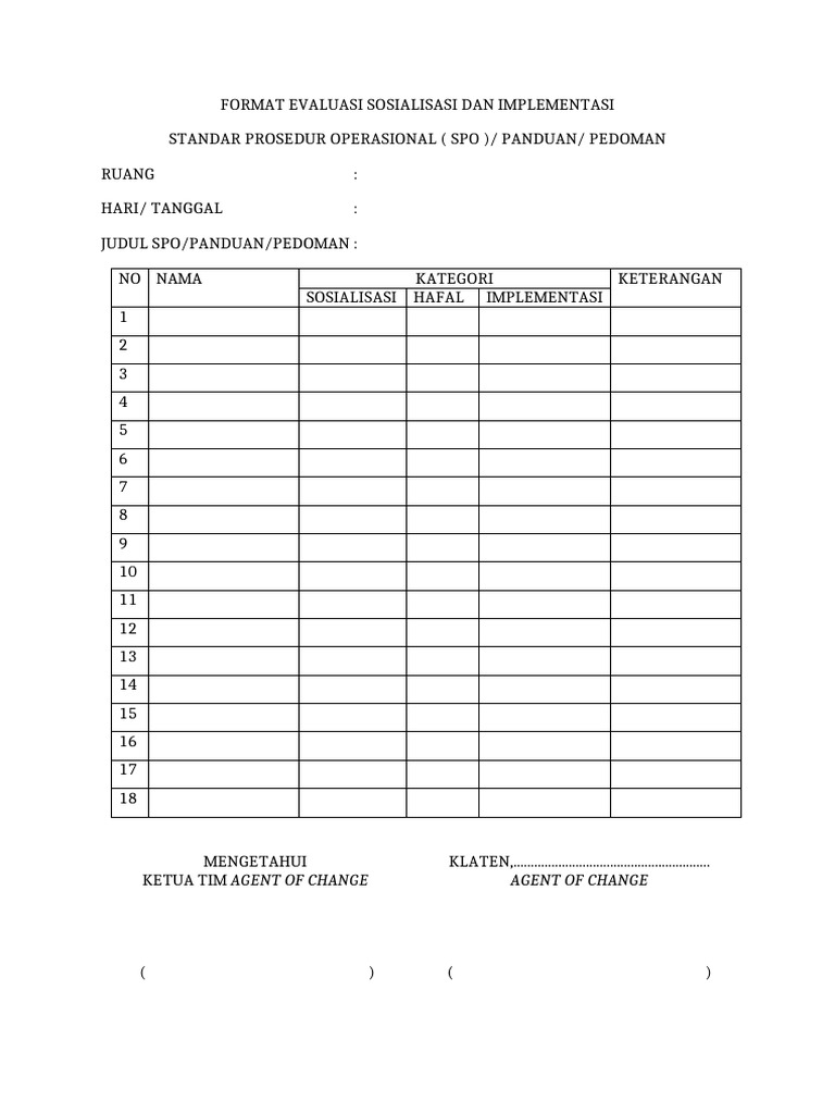 Format Evaluasi Sosialisasi Dan Implementasi | PDF