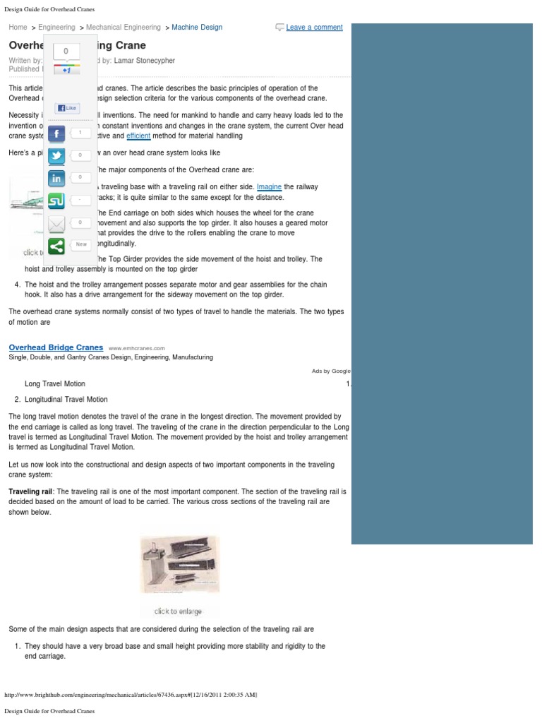 Design Guide For Overhead Cranes | PDF | Crane (Machine) | Track (Rail ...