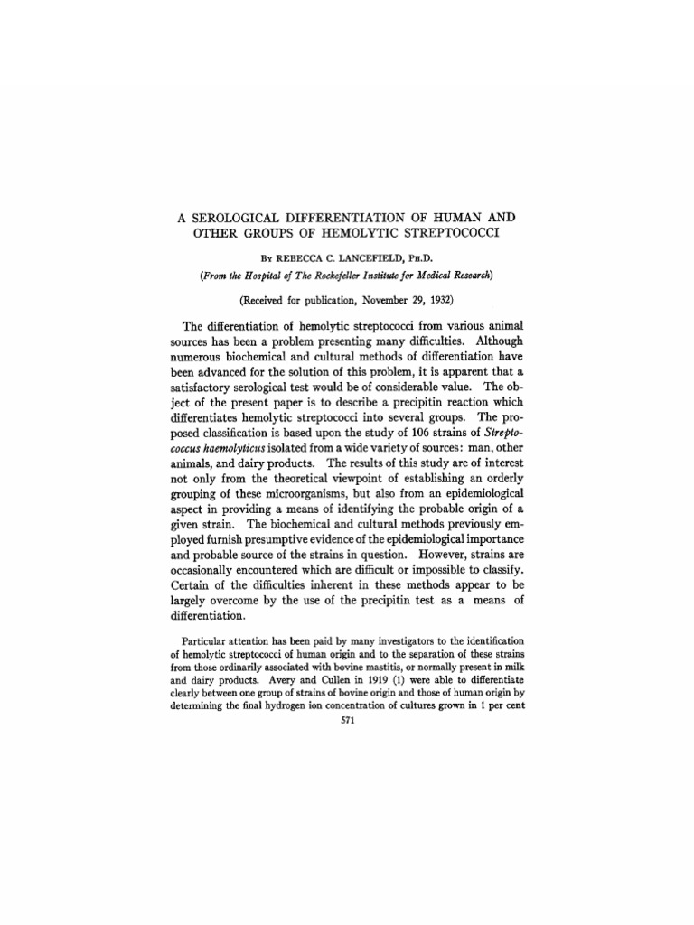 A Serological Differentiation of Streptococci | PDF