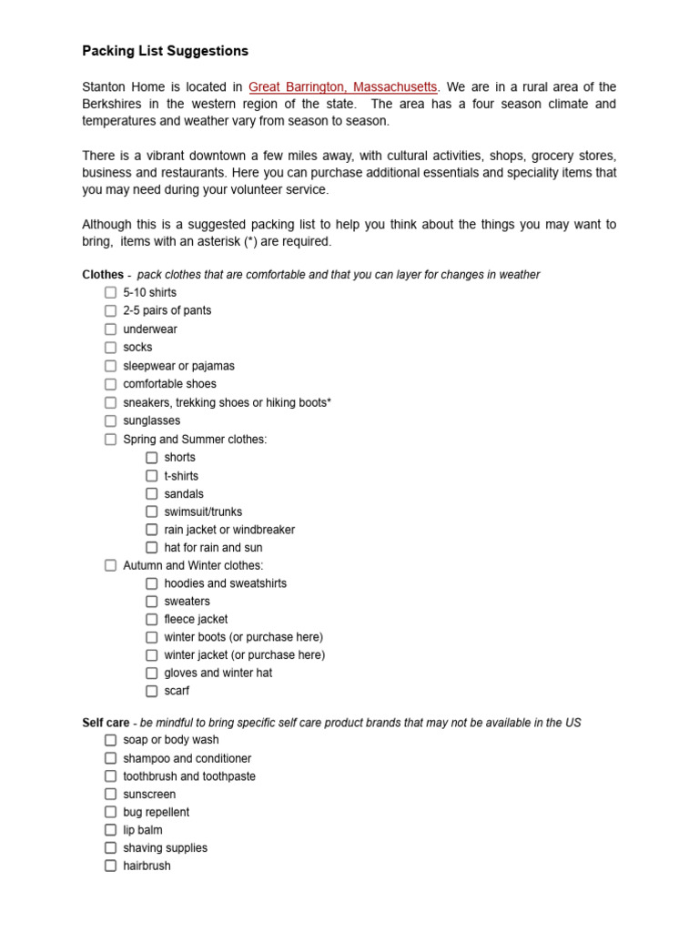 Packing List Suggestions | PDF