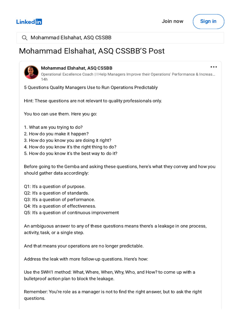 Mohammad Elshahat, ASQ CSSBB On LinkedIn #Lean #M | PDF | Six Sigma ...