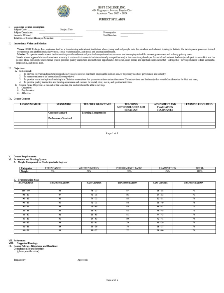 New Syllabus Sample-BSBT College | PDF | Cognition | Behavior Modification
