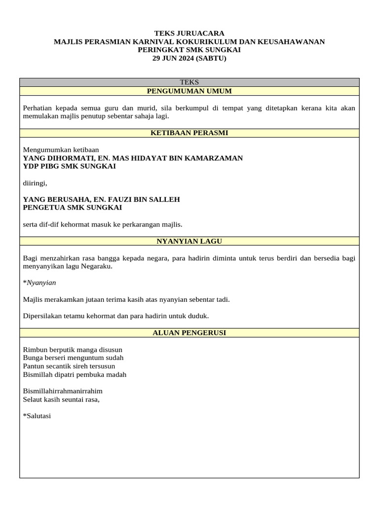 2024 - Teks Juruacara Karnival | PDF