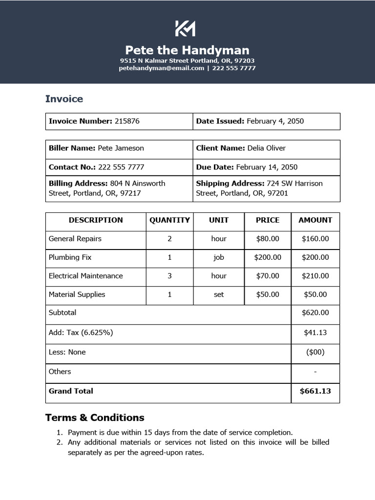 Sole Trader Invoice Template | PDF