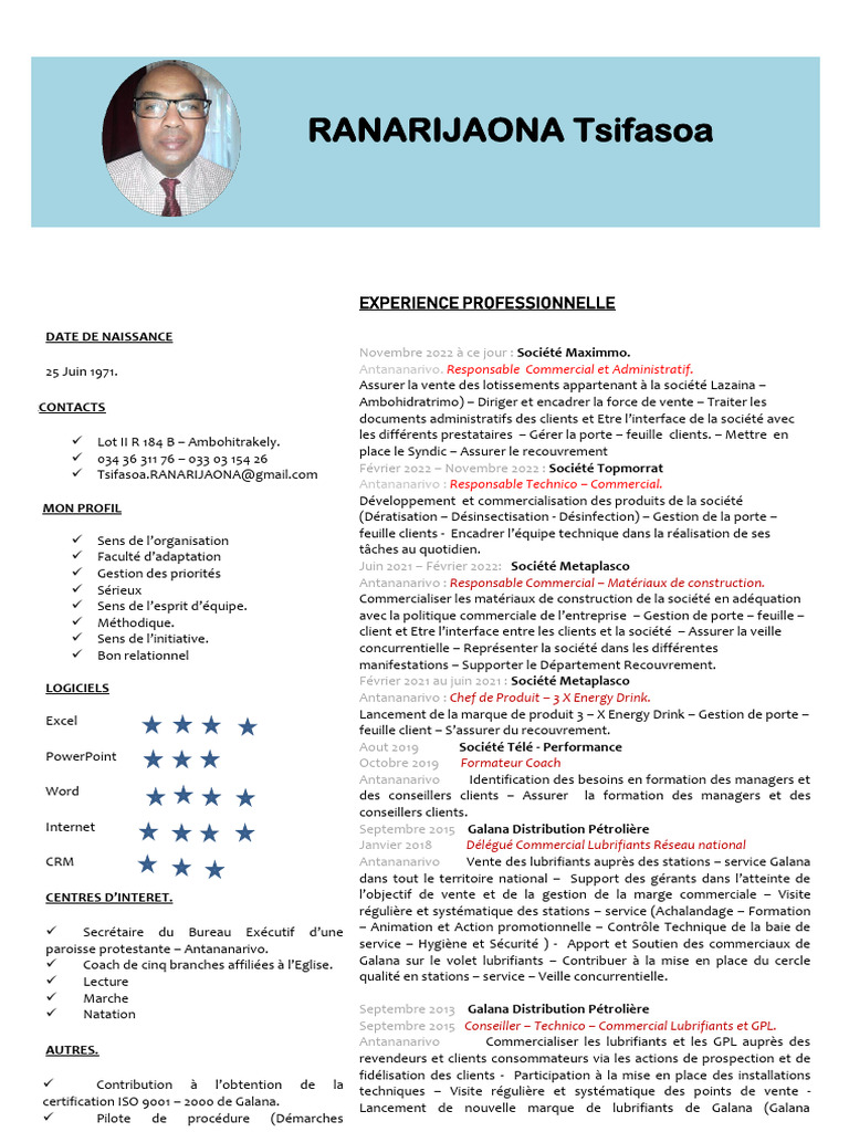 Curriculum Vitae Ranarijaona Tsifasoa Jeudi 21 Mars 2024. | PDF