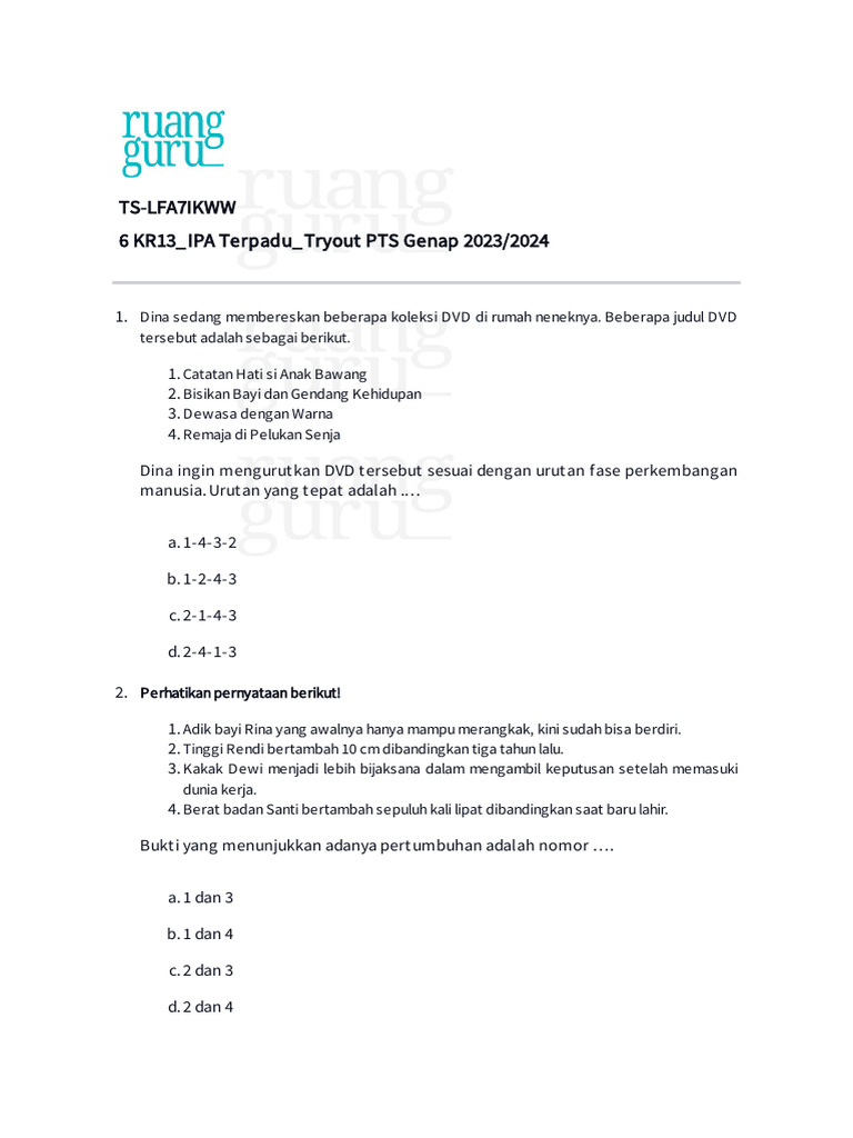 6 KR13 - IPA Terpadu - Tryout PTS Genap 2023 - 2024 | PDF