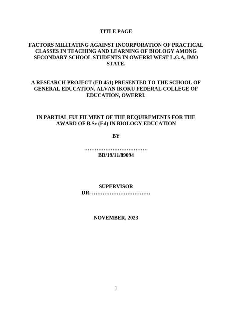 Factors Militating Against Incorporation of Practical Classes in ...