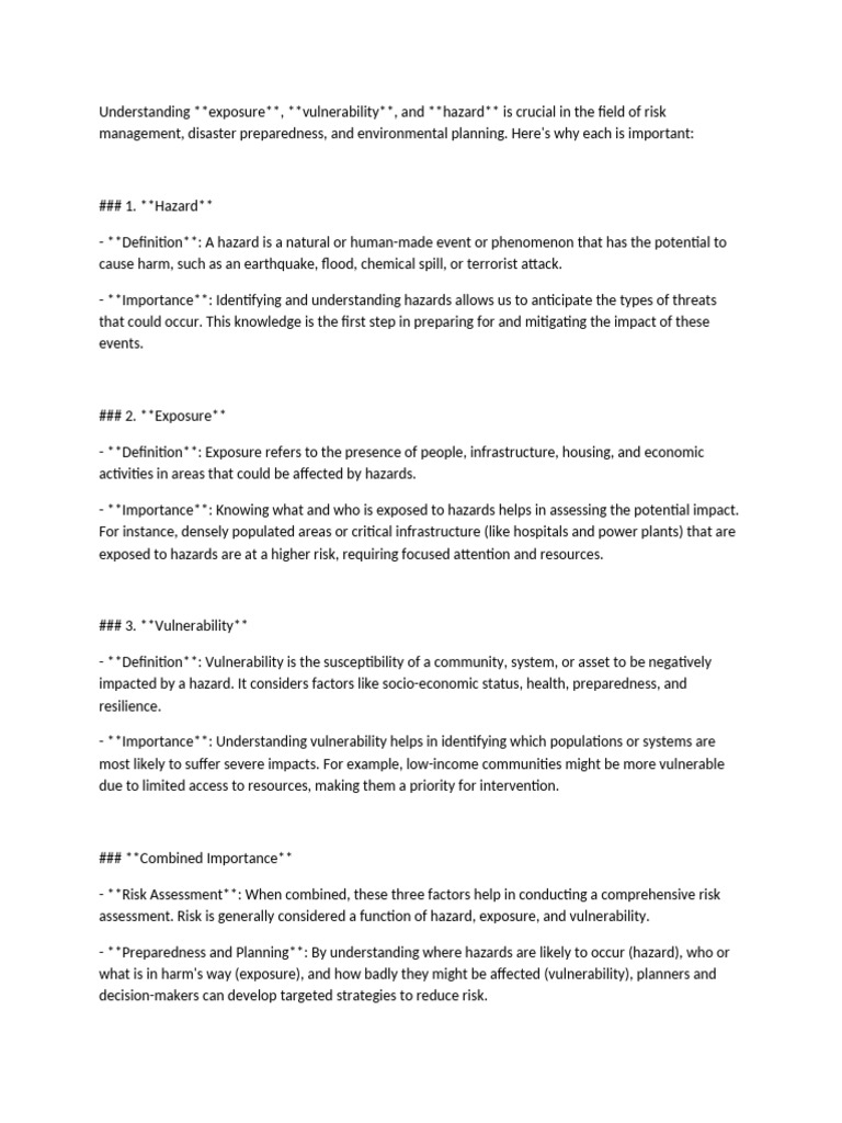 Understanding Exposure Hazard And Vulnerability In Drr Pdf